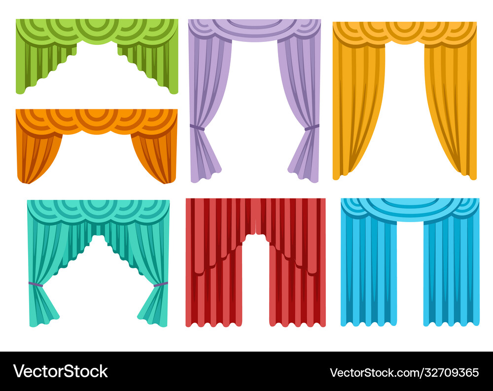 Collection various colorful curtains luxury Vector Image