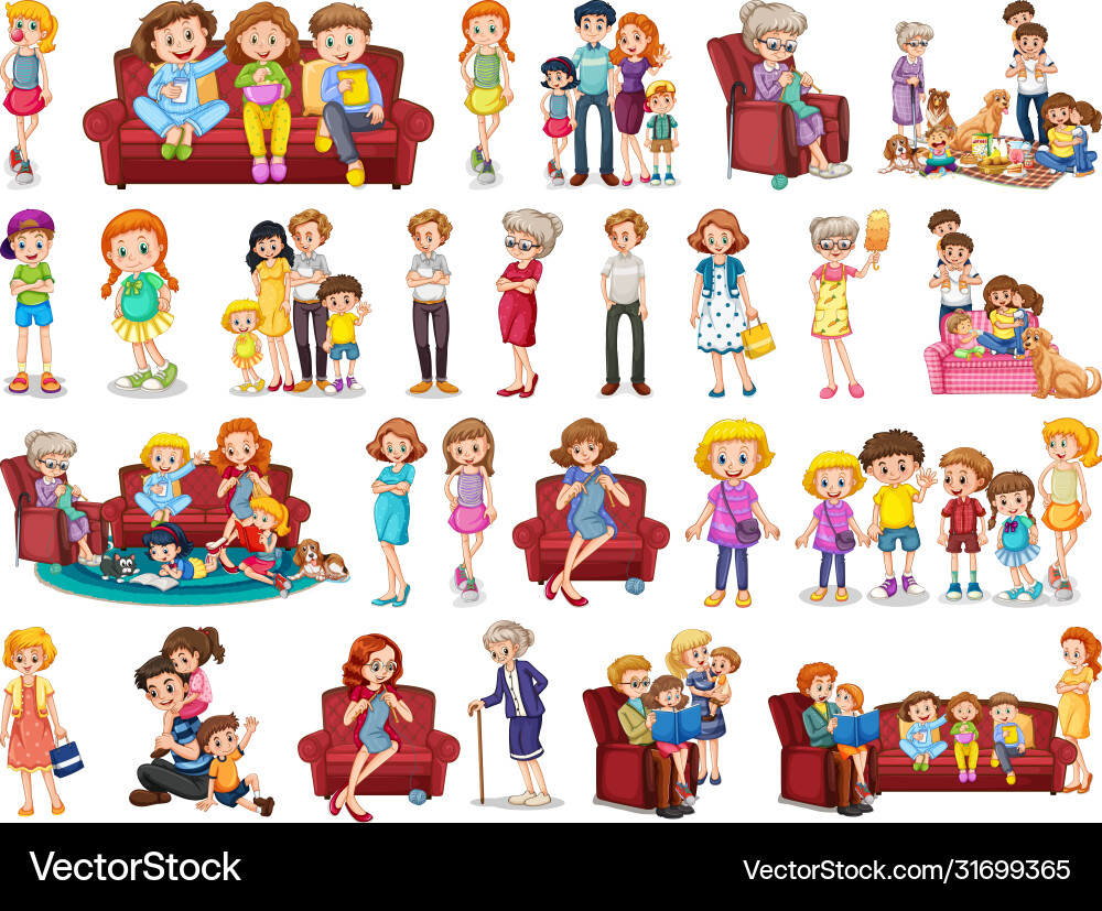 Group family member characters Royalty Free Vector Image