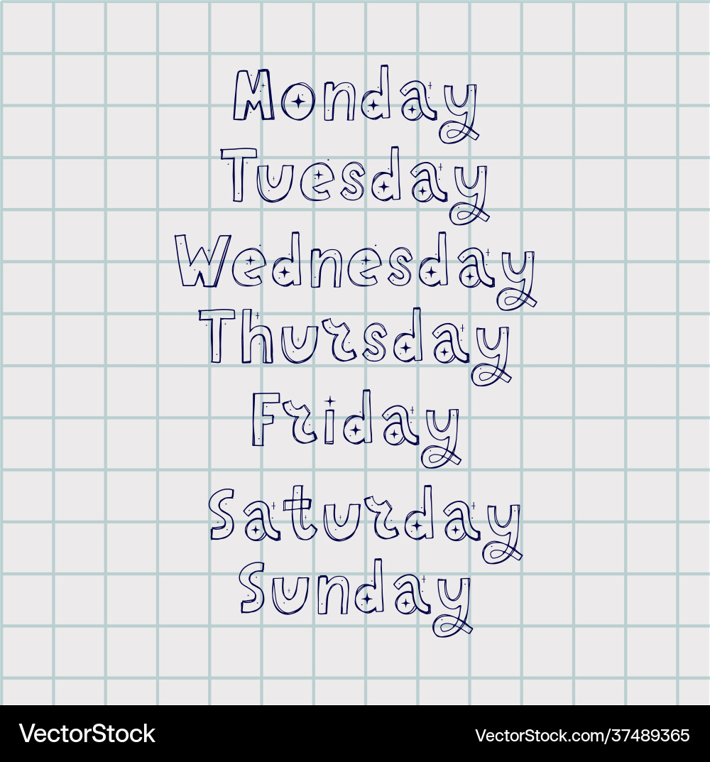 Handwritten days week sunday monday tuesday Vector Image