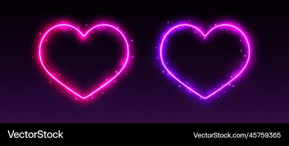 Neon heart frames with smoke and sparkles Vector Image