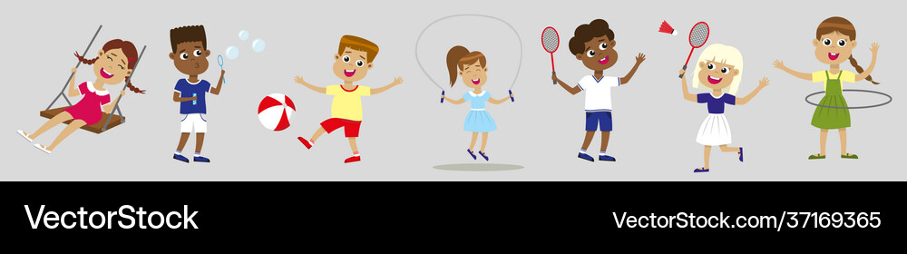 Set happy playing children playing kids Royalty Free Vector
