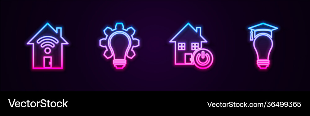 Set line smart home with wi-fi light bulb Vector Image