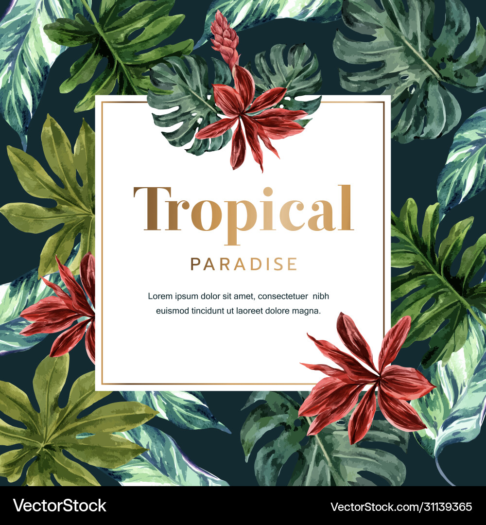 Tropical-themed frame design with monstera leaves Vector Image