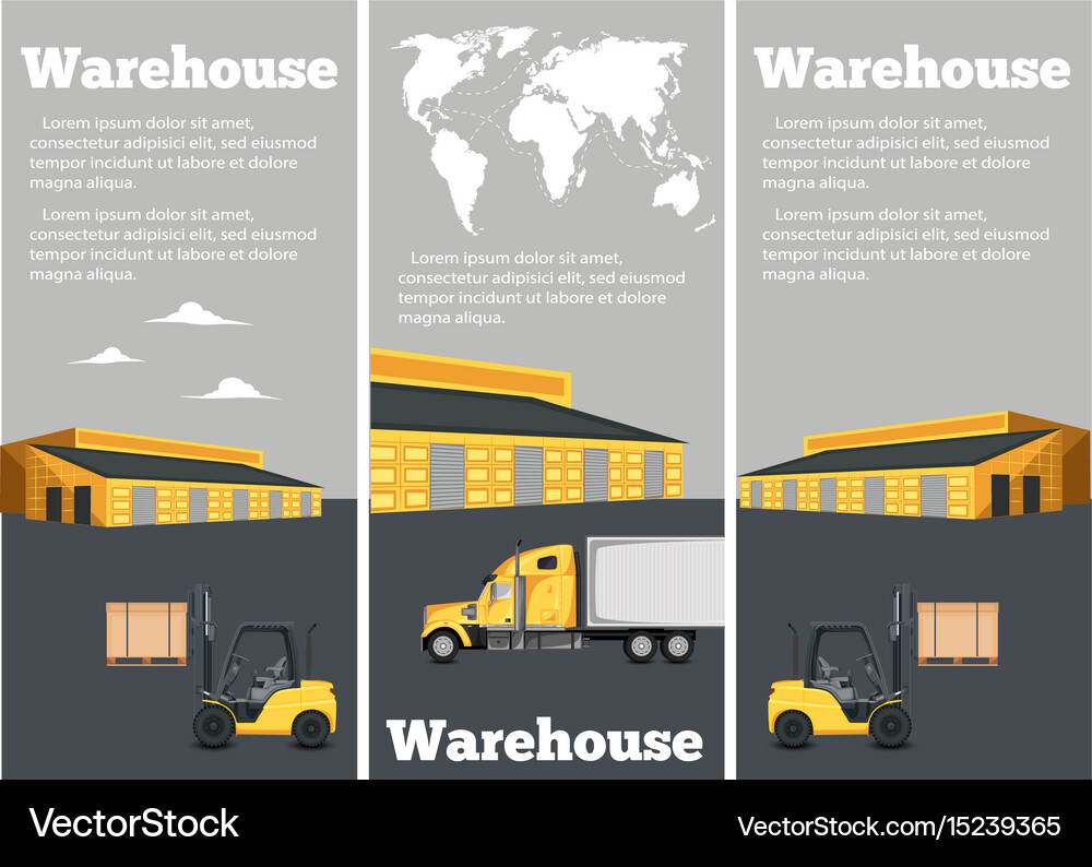 Warehouse flyer set with forklift truck Royalty Free Vector