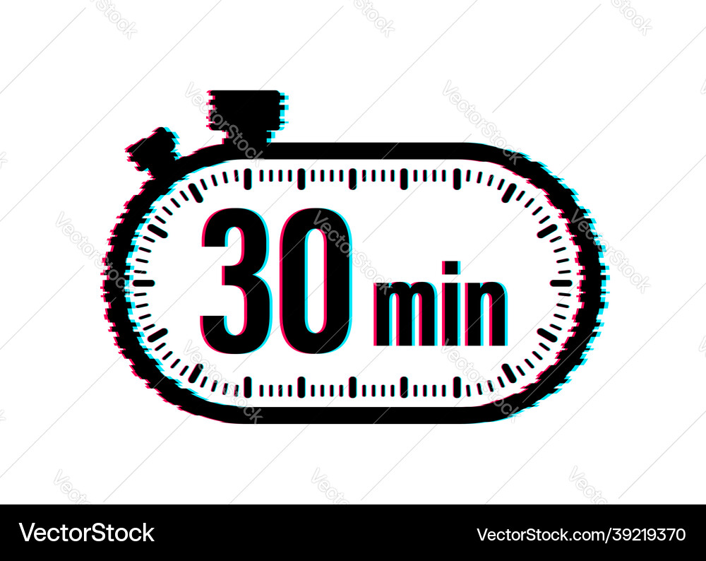 30 minutes stopwatch icon glitch Royalty Free Vector Image