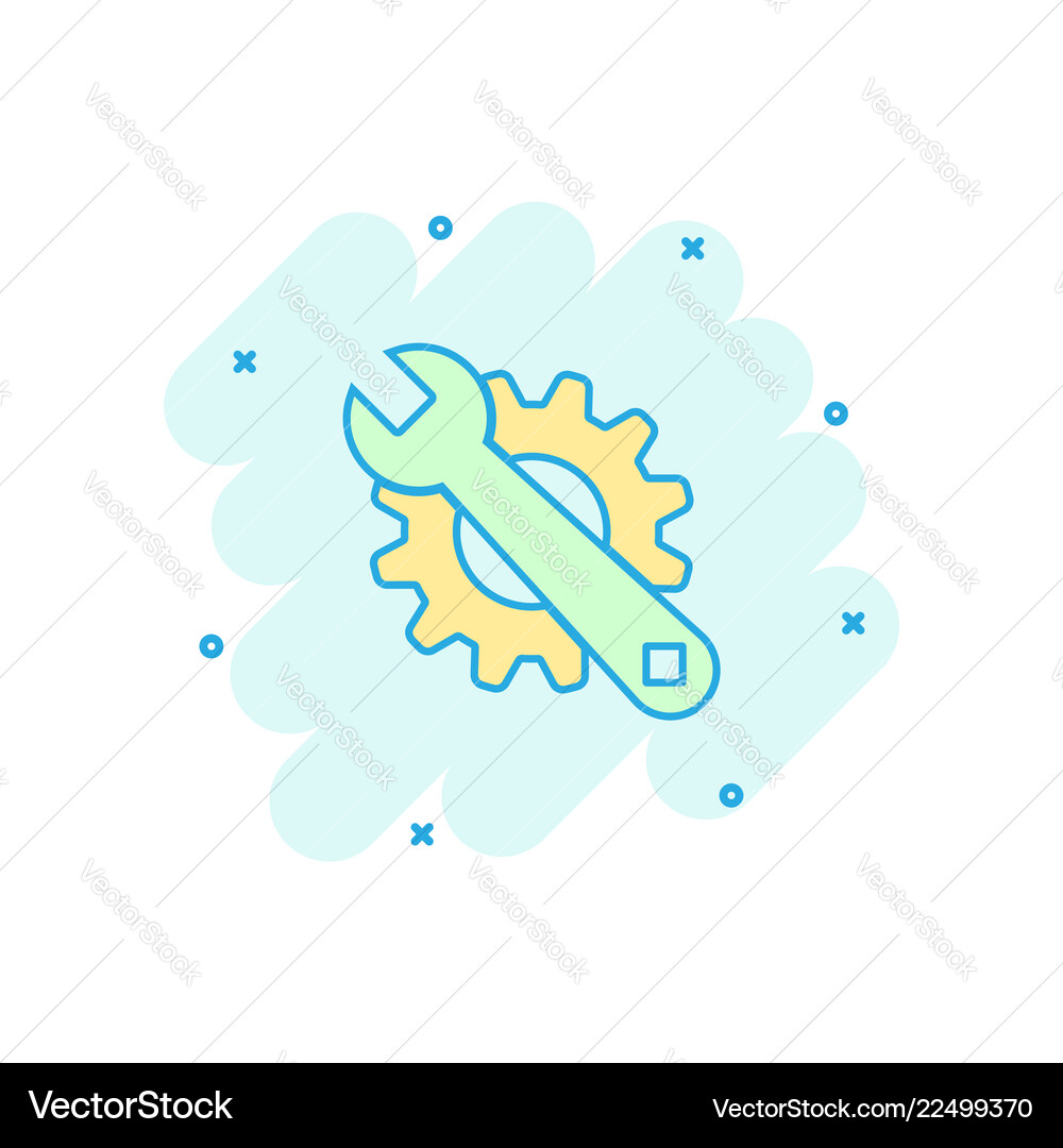 Cartoon service tool icon in comic style cogwheel Vector Image