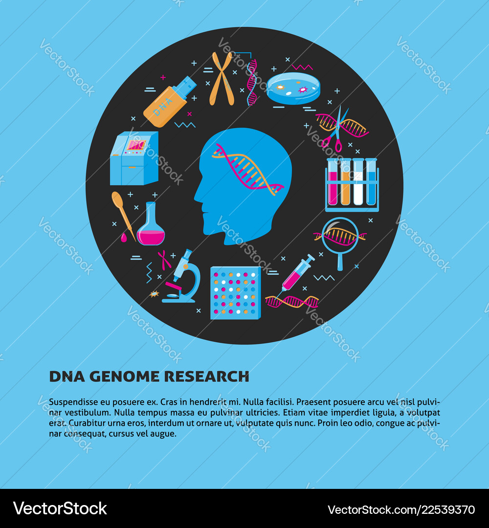 Dna genome research round concept in flat style Vector Image