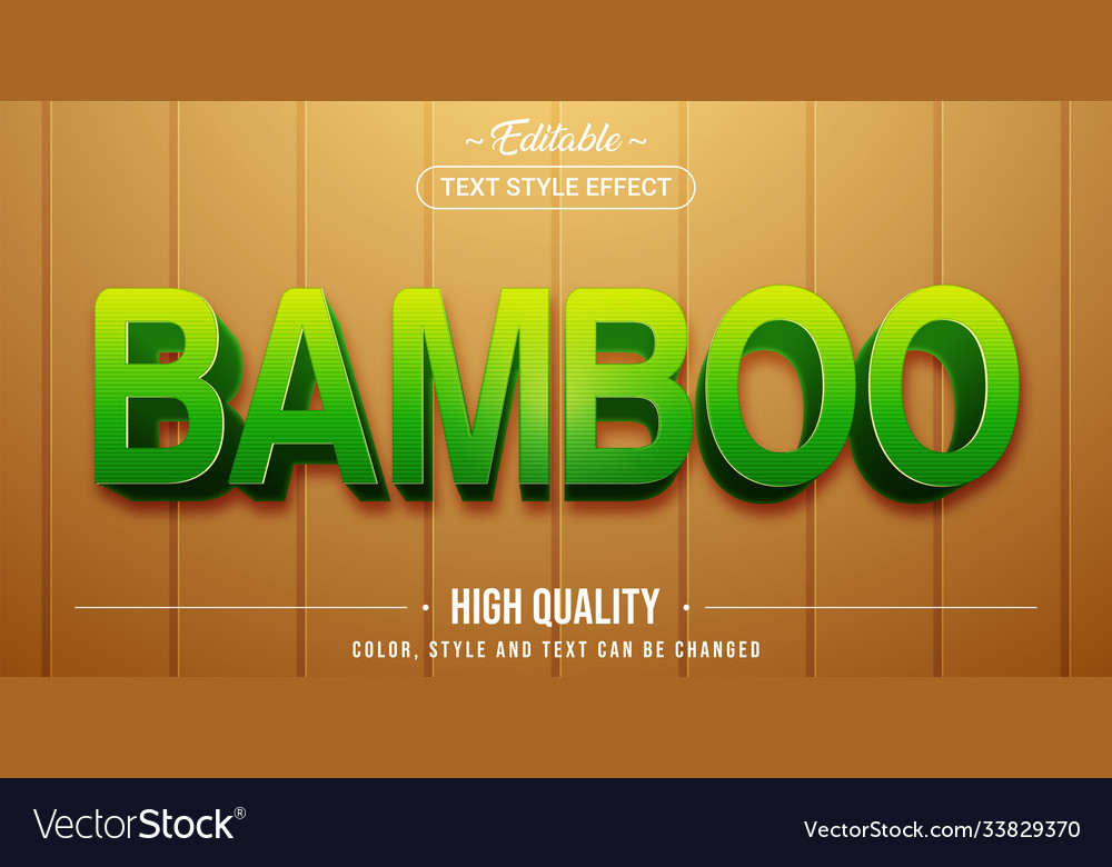 Editable text style effect - bamboo theme Vector Image