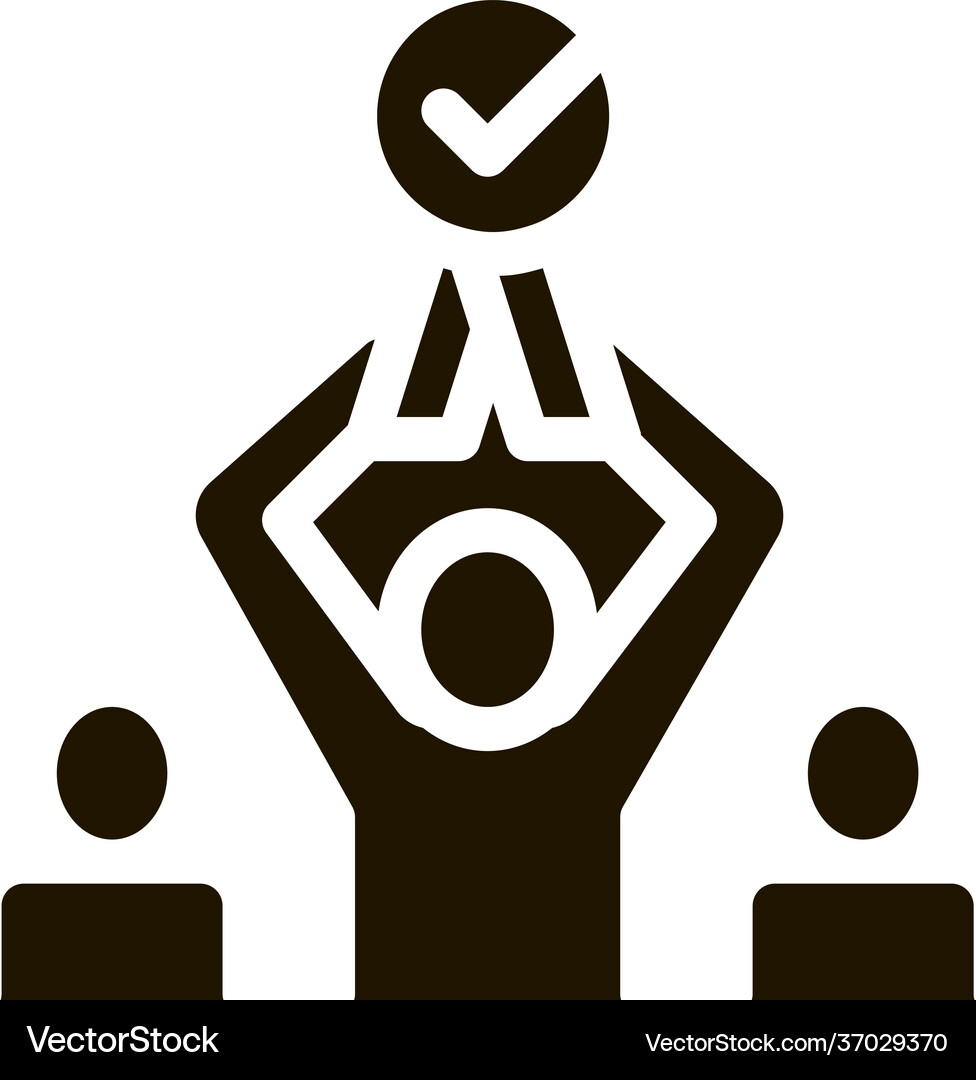 Human winner holding medal icon Royalty Free Vector Image