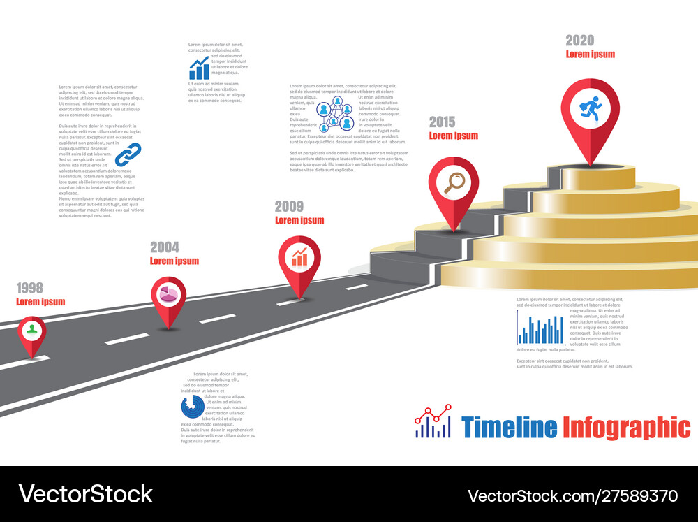 Illuminated 3d business timeline infographic Vector Image