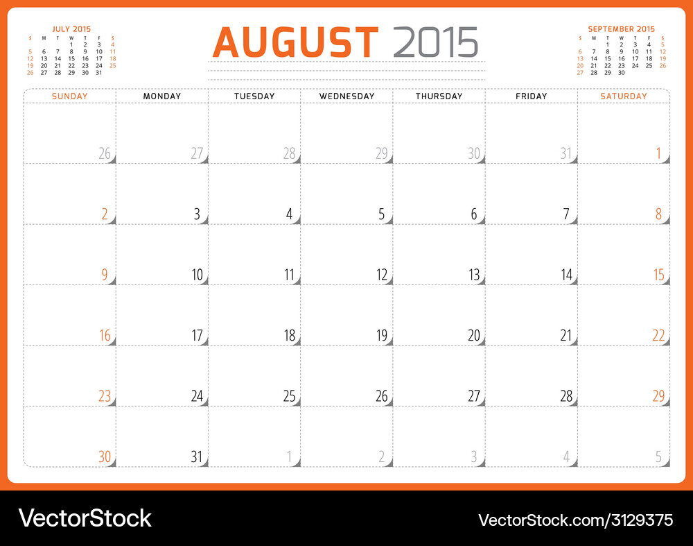 Calendar planner 2015 template week starts sunday Vector Image