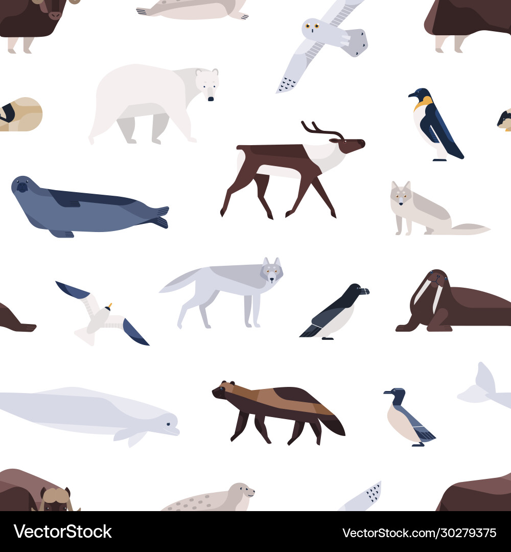 Different cartoon cute polar animals seamless Vector Image