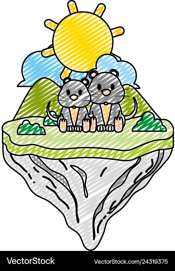 Doodle couple mouse animal in float island Vector Image