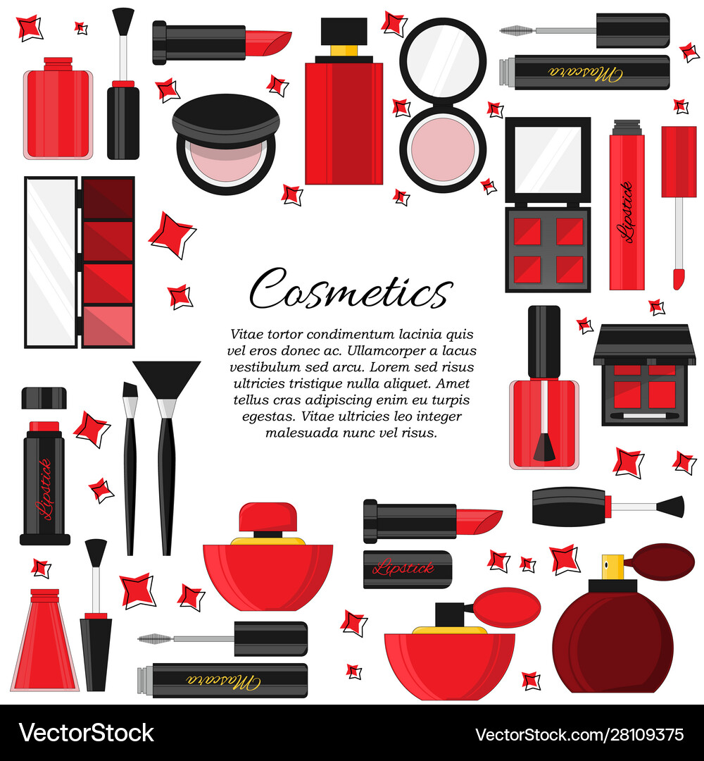 Flat cosmetics and beauty card concept Royalty Free Vector