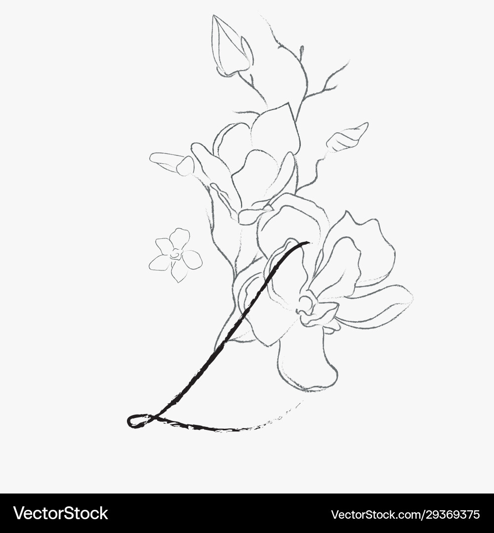 Handwritten line drawing floral logo monogram l Vector Image