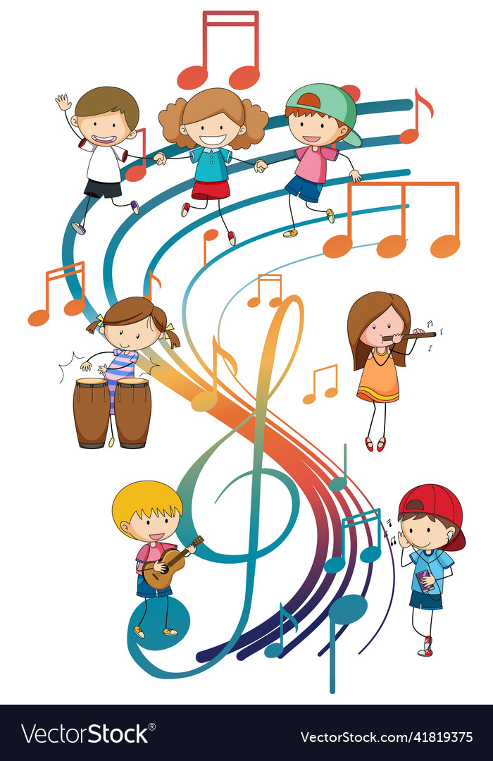 Happy children playing musical instruments Vector Image