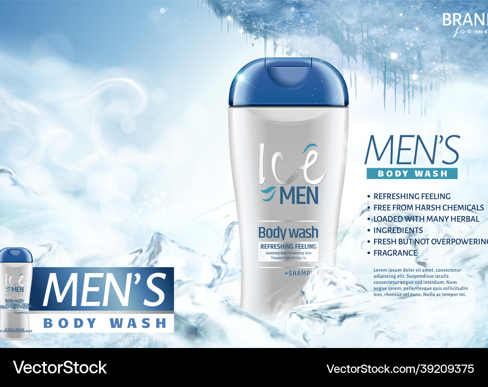 Ice mens body wash ads Royalty Free Vector Image