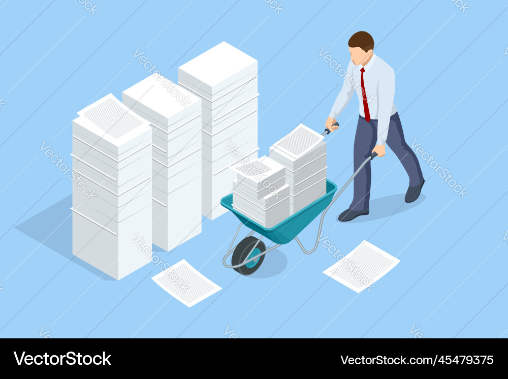 Isometric stacks of paperwork and files Royalty Free Vector