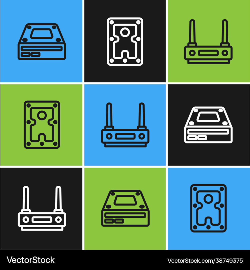 Set line optical disc drive router and wi-fi Vector Image