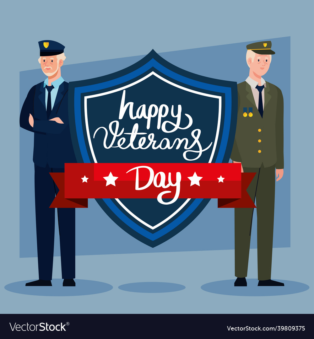 Two veterans and shield Royalty Free Vector Image