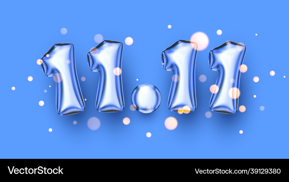 1111 blue foil balloon sign on background Vector Image