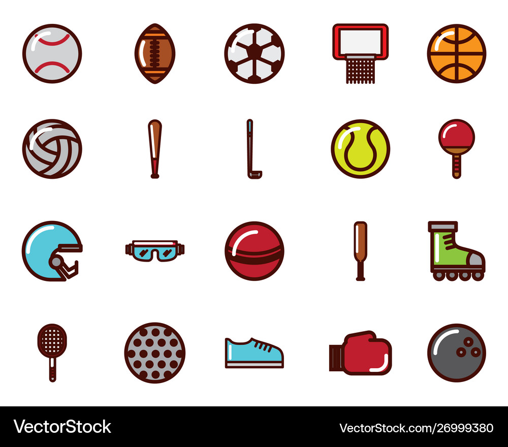 Bundle sports equipment icons Royalty Free Vector Image