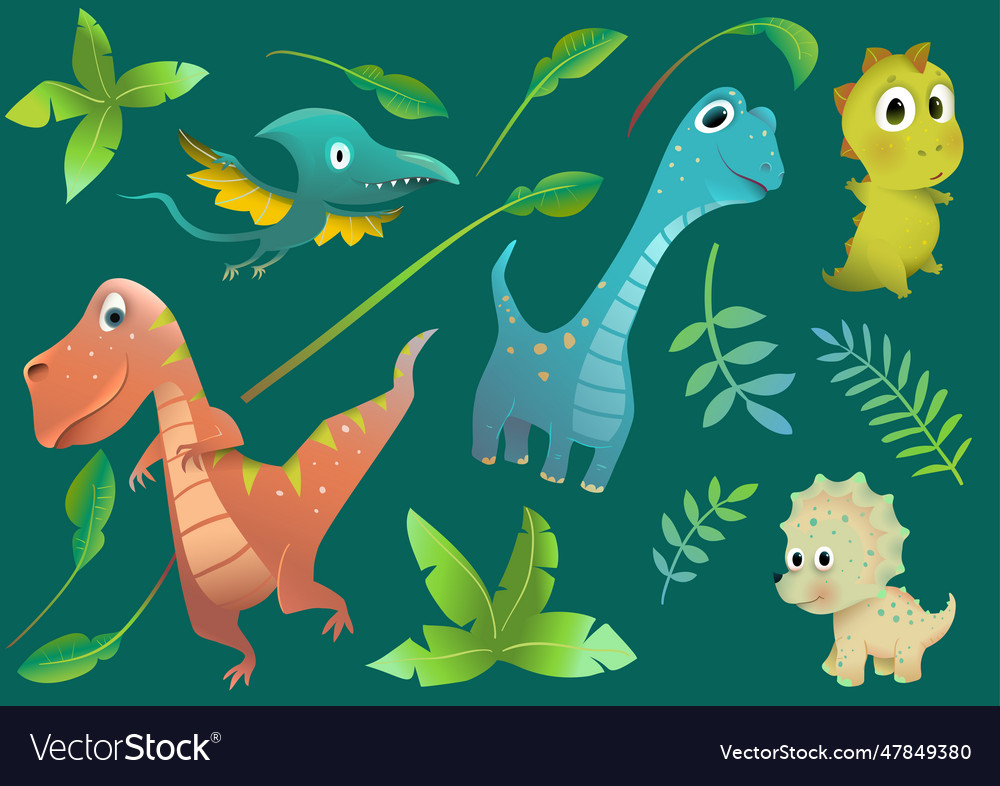 Dinosaurs with prehistoric nature isolated clipart