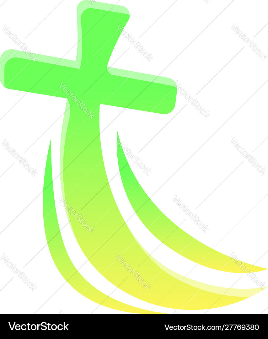 Green gradient cross icon cartoon style Royalty Free Vector