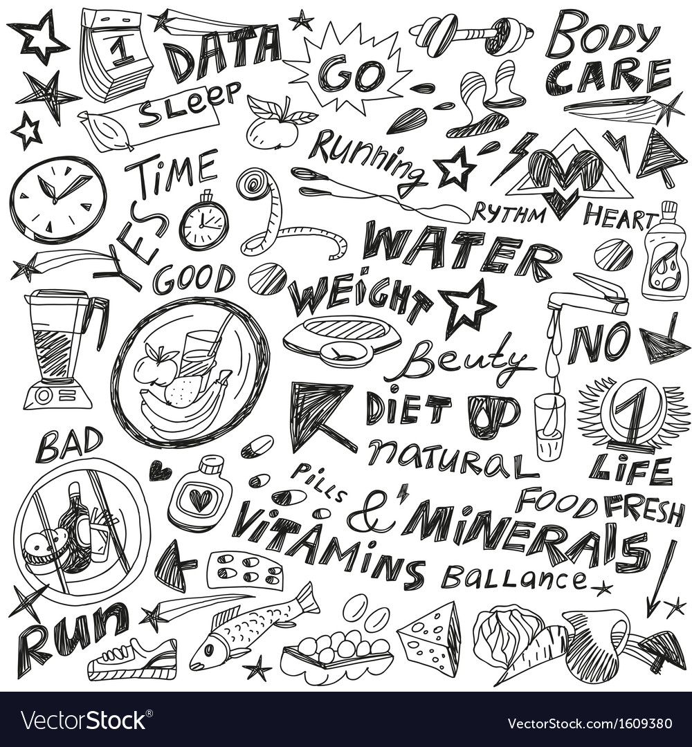 Health diet - doodles set Royalty Free Vector Image