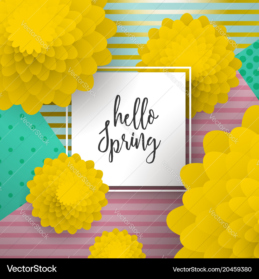 Hello spring paper art flower greeting card Vector Image