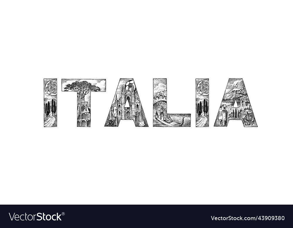 Lettering italy in italian inscription in vintage Vector Image