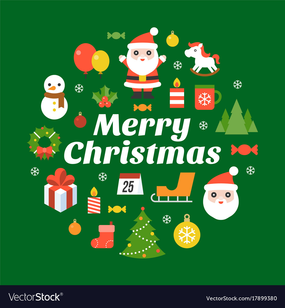 Merry Christmas Typography Font And Icon Vector Image