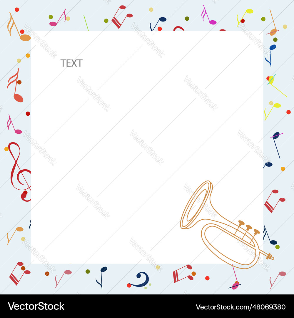 Music design frame with notes and trumpet for Vector Image