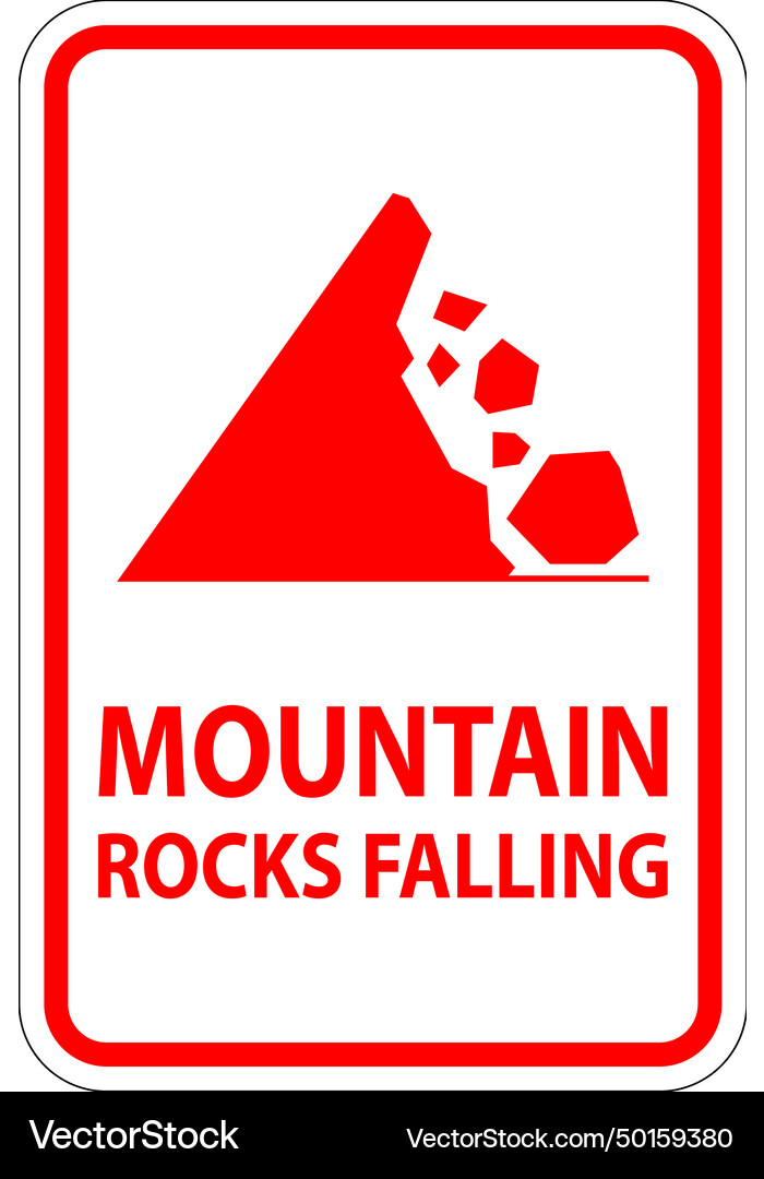 Road warning sign mountain rocks falling symbol Vector Image
