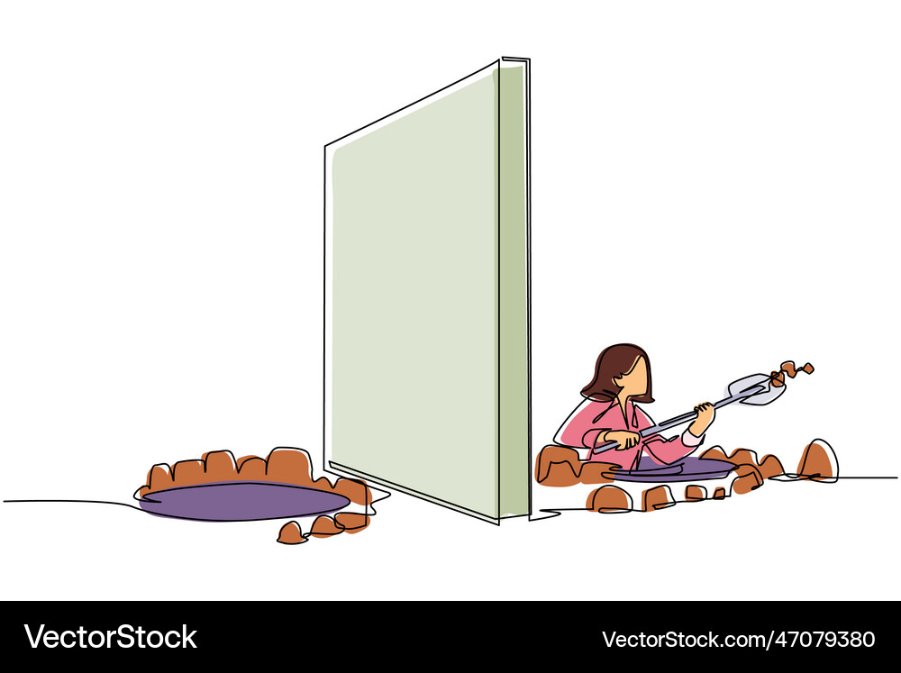 Single one line drawing businesswoman digging Vector Image