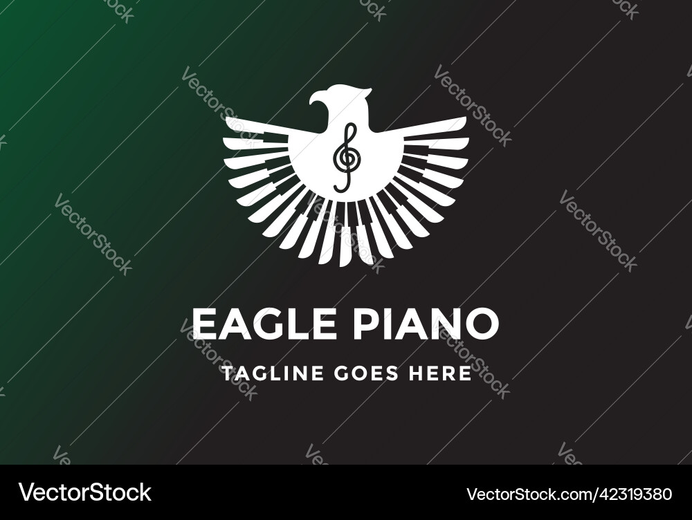 Spread wings eagle hawk with piano for music Vector Image
