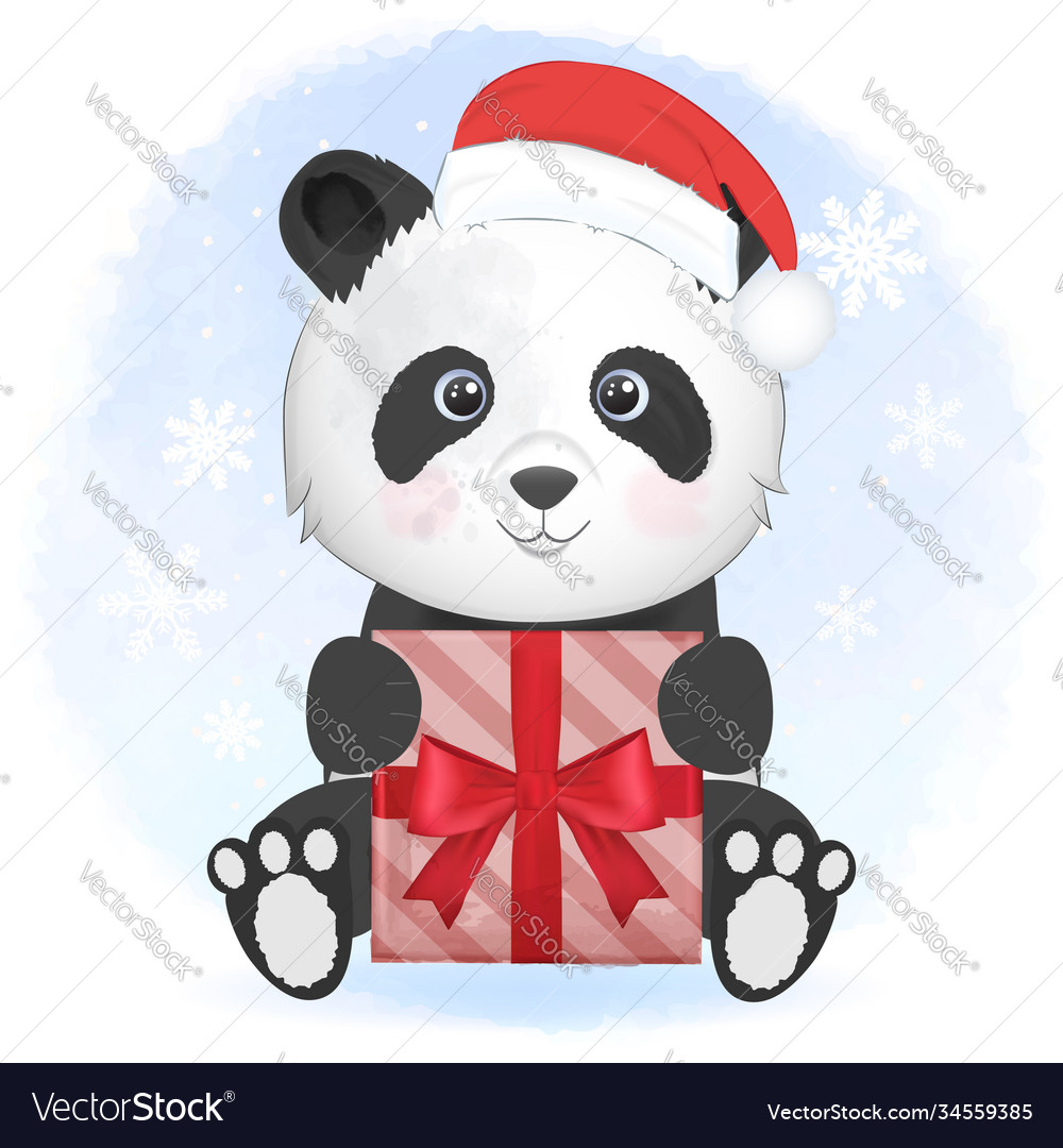 Cute panda with gift box in winter and christmas Vector Image