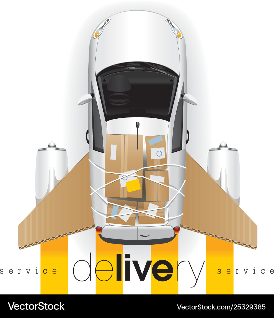 Delivery car with cardboard wings Royalty Free Vector Image
