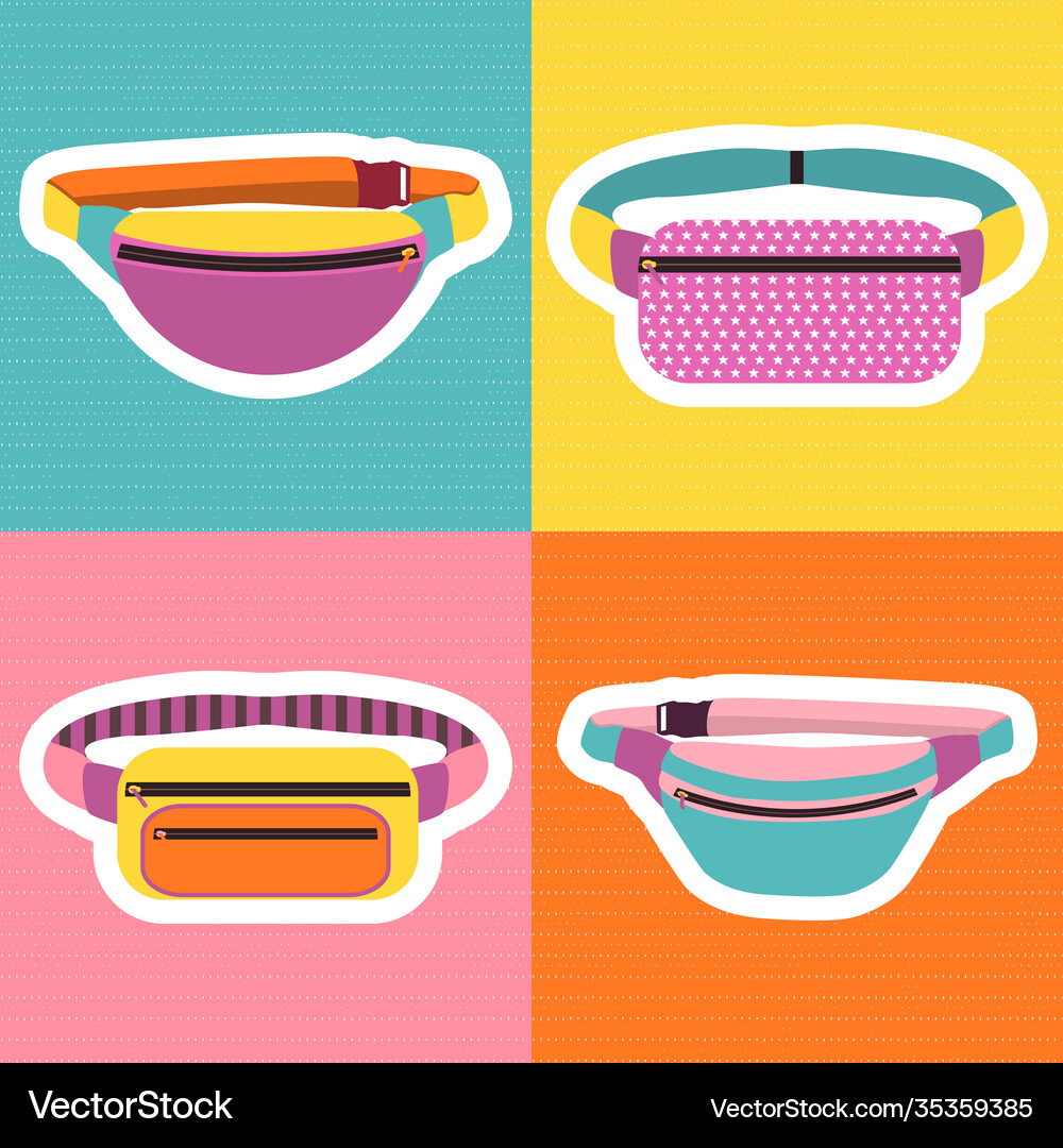 Fanny pack colorful set 4 bags Royalty Free Vector Image