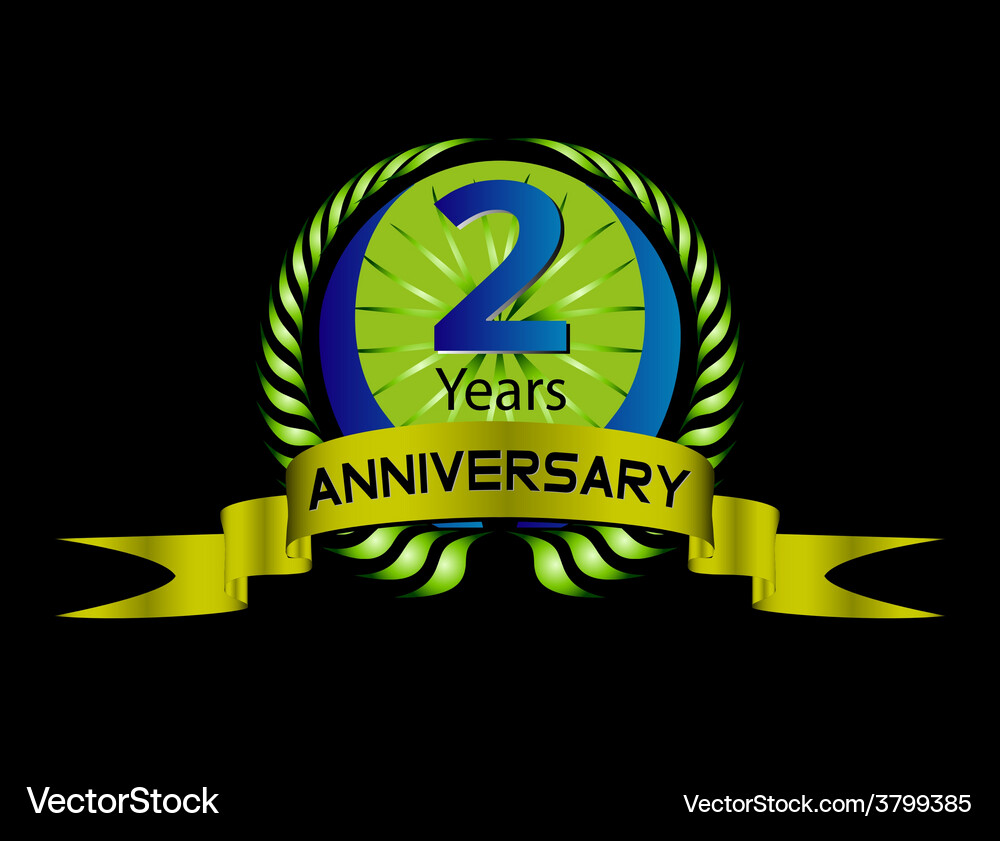 Green vintage anniversary message emblem 2 years Vector Image