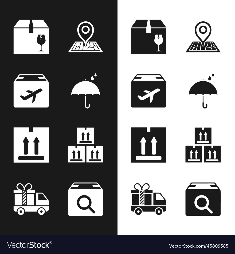 Set umbrella and rain drops plane cardboard box Vector Image