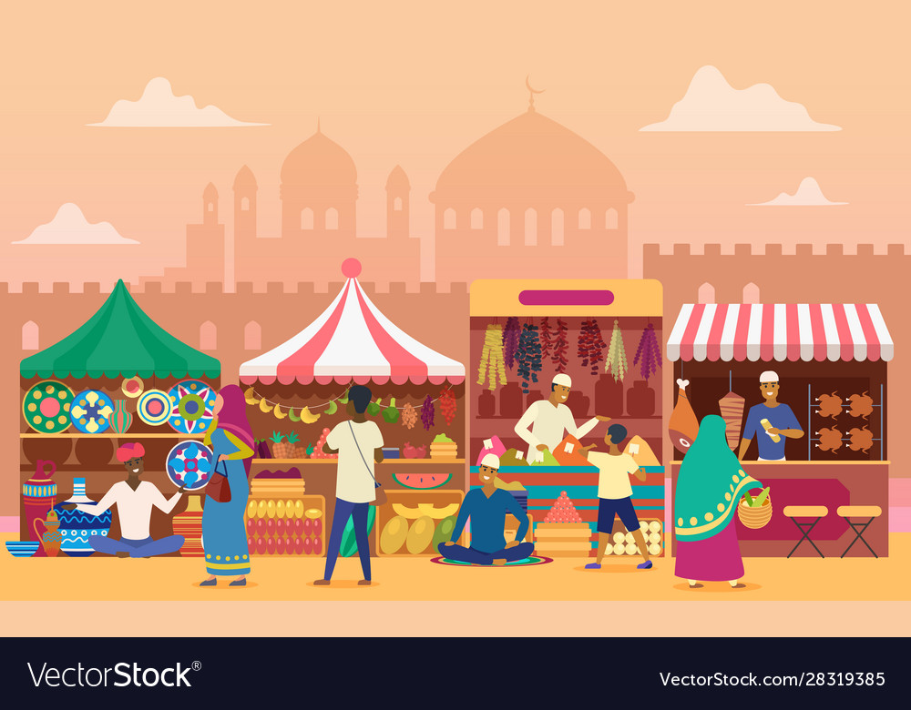 Street market flat Royalty Free Vector Image - VectorStock Street market flat Royalty Free Vector Image - VectorStock