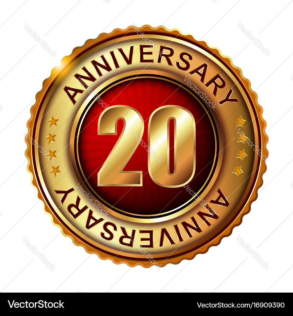 20 years anniversary golden label Royalty Free Vector Image