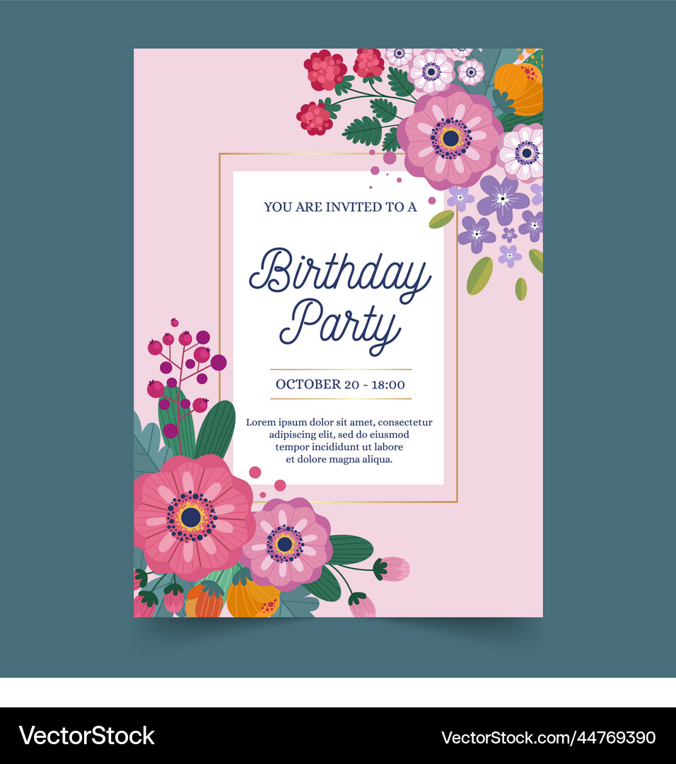 Birthday invitation template with flowers design Vector Image