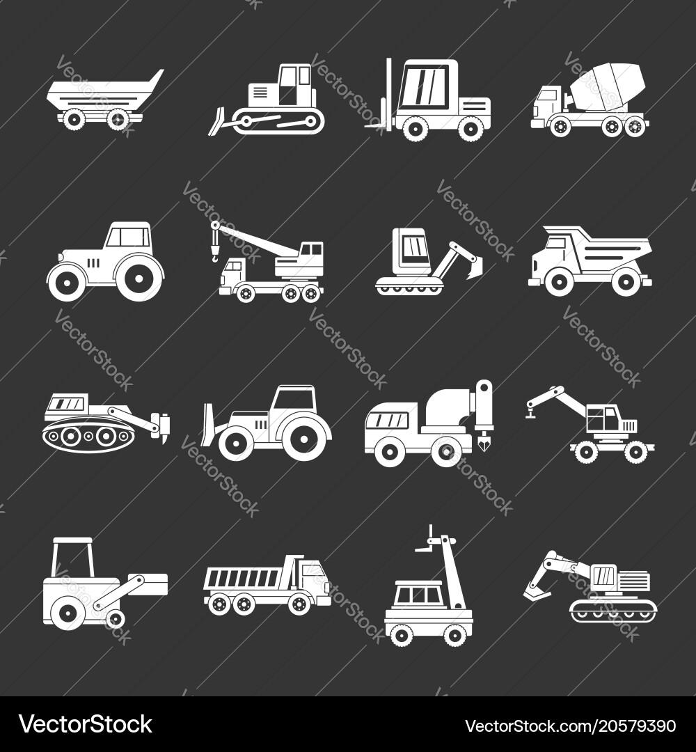 Building vehicles icons set grey Royalty Free Vector Image