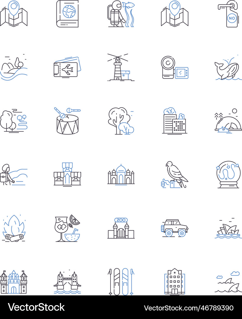 Continental odyssey line icons collection Vector Image