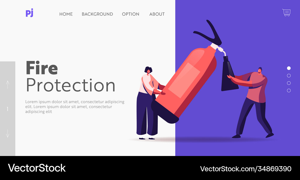 Fire safety landing page template tiny male Vector Image