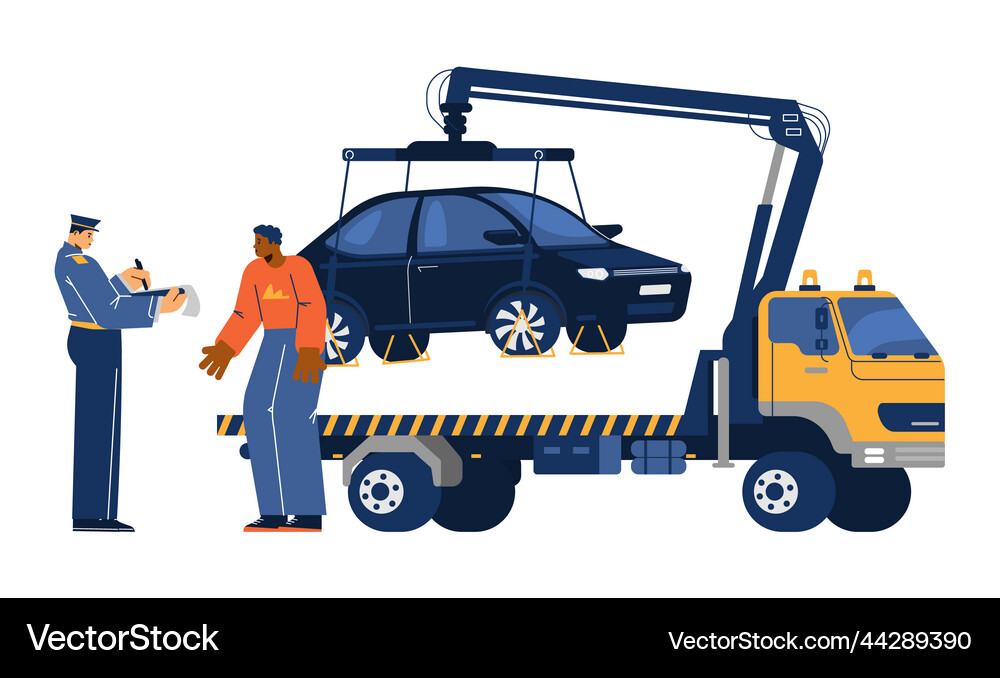 Police issues a fine to car owner for improper Vector Image