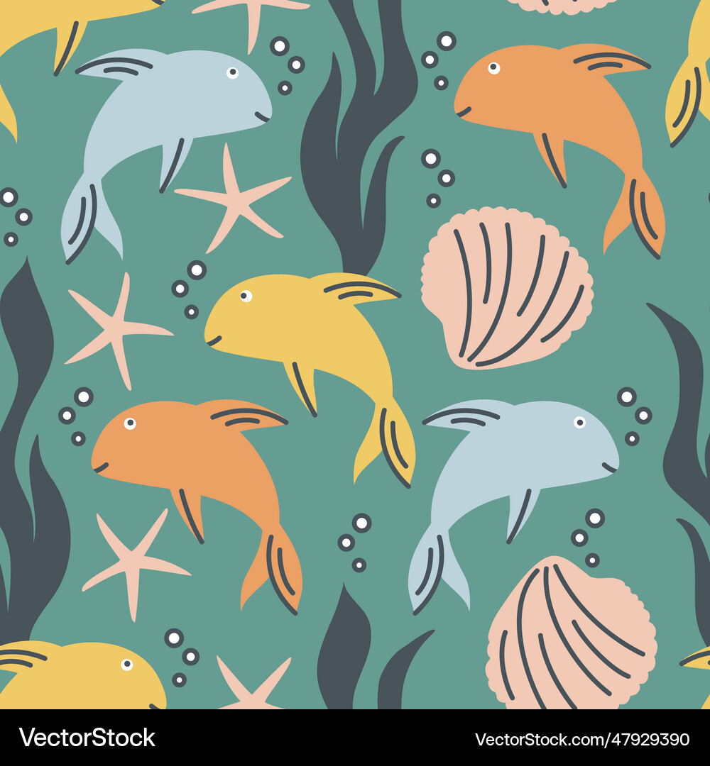 Seamless pattern with colorful fishes Royalty Free Vector