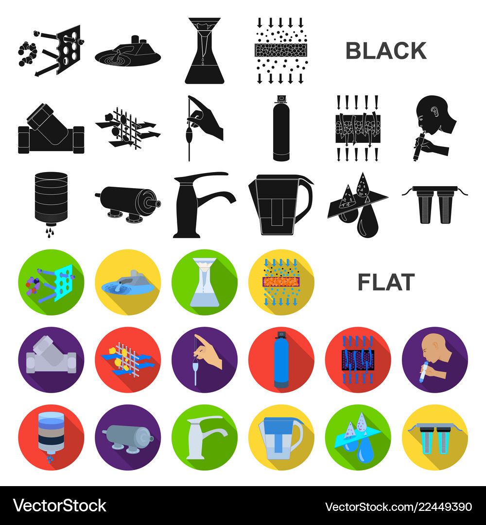 Water filtration system flat icons in set Vector Image